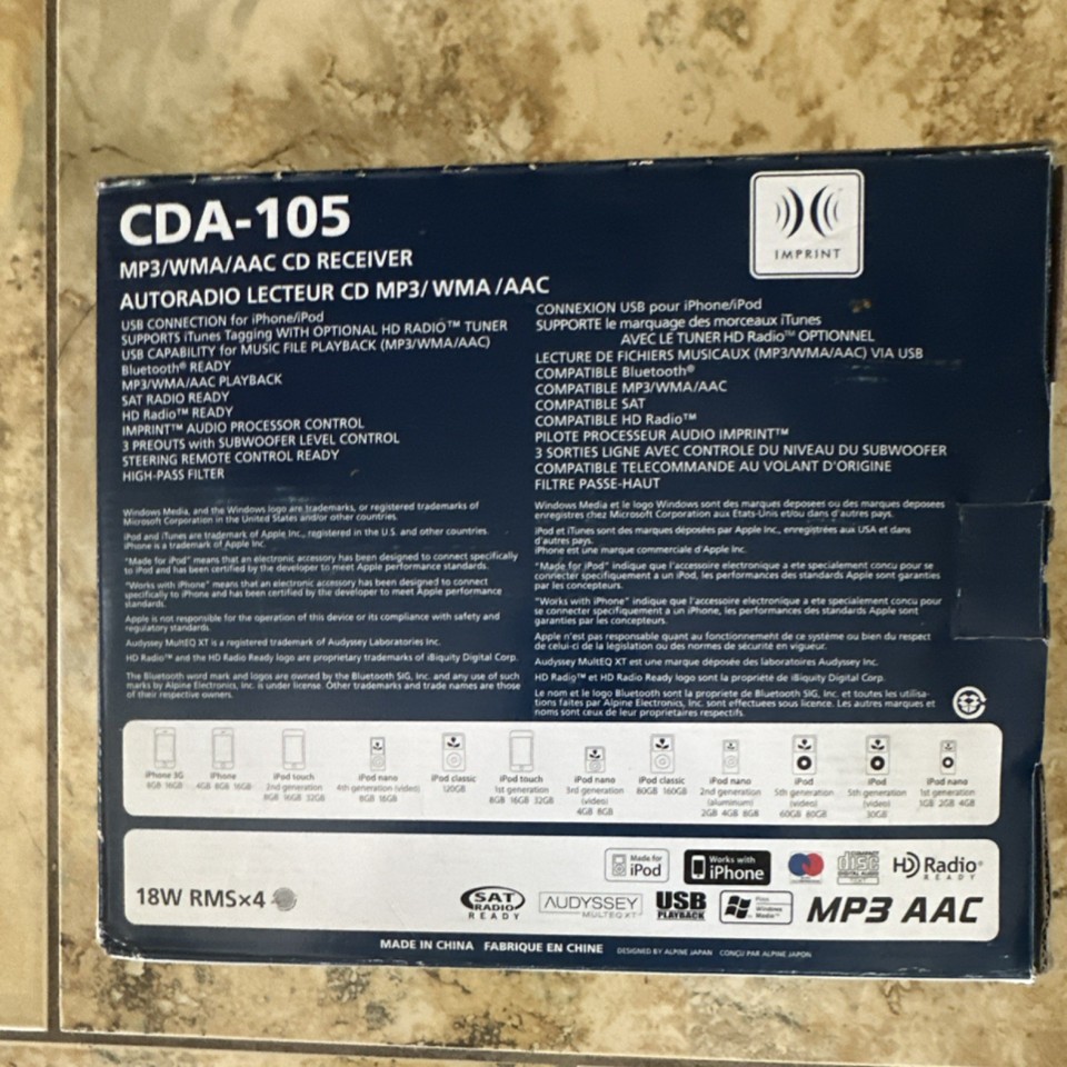 Alpine CDA-105 1 DIN CD Player USB Aux Bluetooth Ready Detachable Face ...