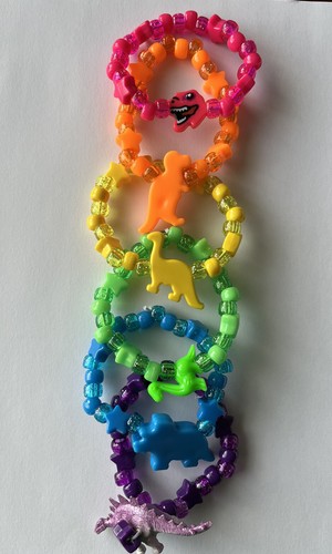 Rainbow Kandi Single Bracelet Dinosaur Lot Of 6 Sparkle Rave PLUR EDM ...