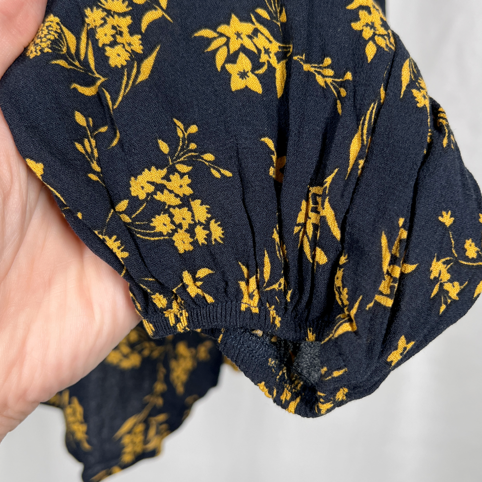Banana Republic Womens Small Navy Blue/Yellow Floral Print Split Neck ...