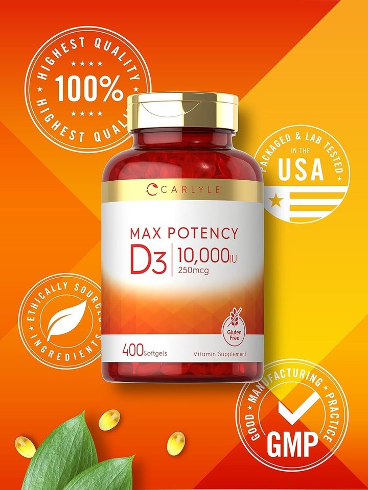 Vitamin D3 10000 IU 400 Softgels | Value Size | Max Potency | by ...