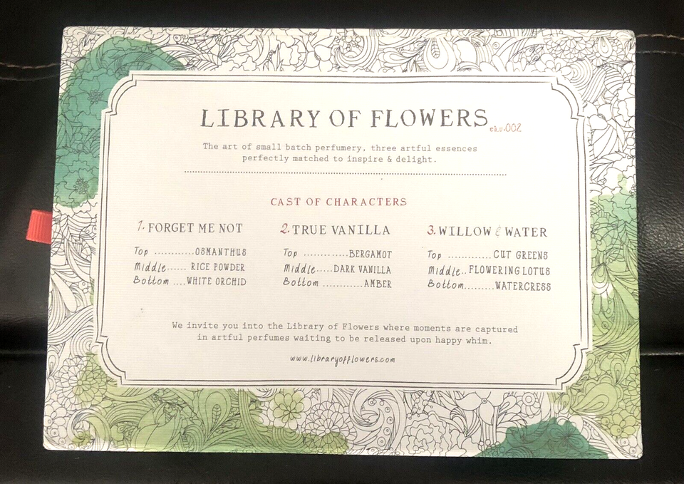 LIBRARY OF FLOWERS Perfume Trio Gift Set *Forget Me Not *Vanilla ...