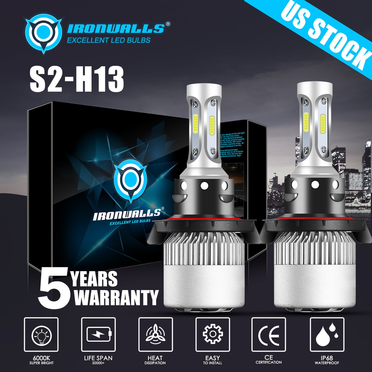 H13 Led Headlight Conversion Hot Sale 9008/H13 LED Headlight Bulbs 50W