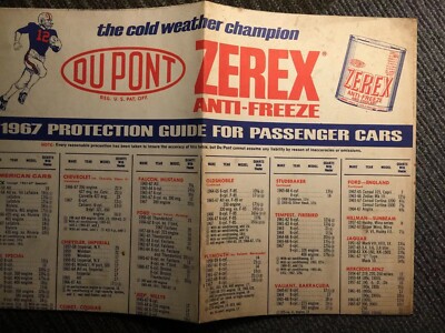 1955-67 DuPont Zerex Anti-Freeze Chart for Cars,Buses,Trucks & Tractors ...