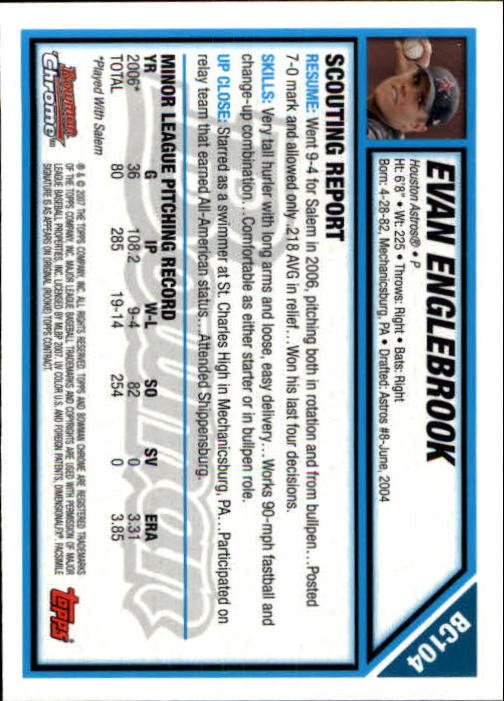 2007 Bowman Chrome Prospects Houston Astros Baseball Card #BC104 Evan ...