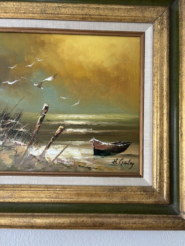 H.Gailey Framed Signed Oil Painting Ocean Seascape Seagulls Wood Framed ...