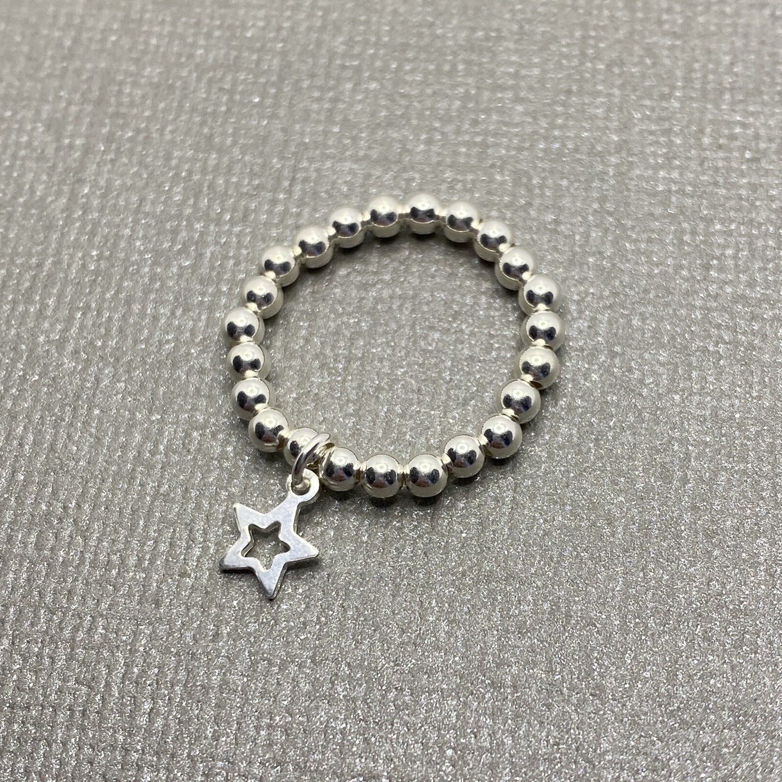 STERLING SILVER STRETCH STACKING RING MINI STAR CHARM BEADED ALL SIZES ...