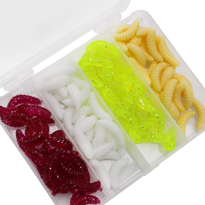 Fake Maggots - 100pcs 2.5cm 0.5g Maggot Grub Soft LureFishing Baits ...