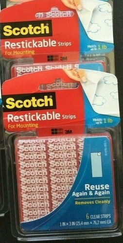 LOT OF 2 PACKS Scotch Restickable Strips 1" X 3" Clear 12 Strips R101 ...