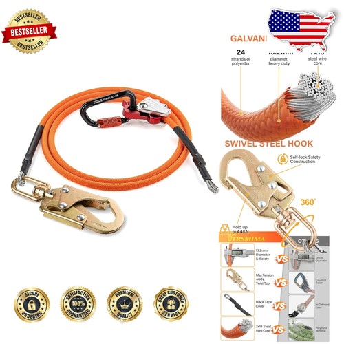High Visibility 12ft Tree Climbing Lanyard with Rope Grab Adjuster ...