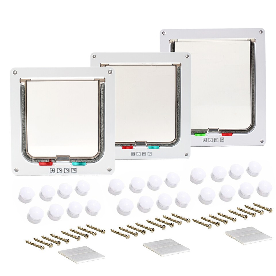 Pet door locking Small Medium Large Dog Cat Flap Magnetic White Frame 4 ...