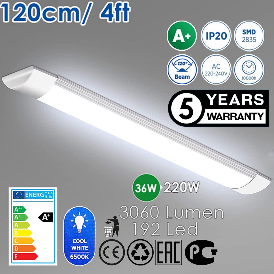 Bright LED Batten Light Fluorescent Ceiling Tube Light 6500K 54W 2FT ...