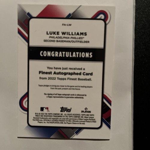 2022 Topps Finest - Finest Autographs Luke Williams #FA-LW Green ...