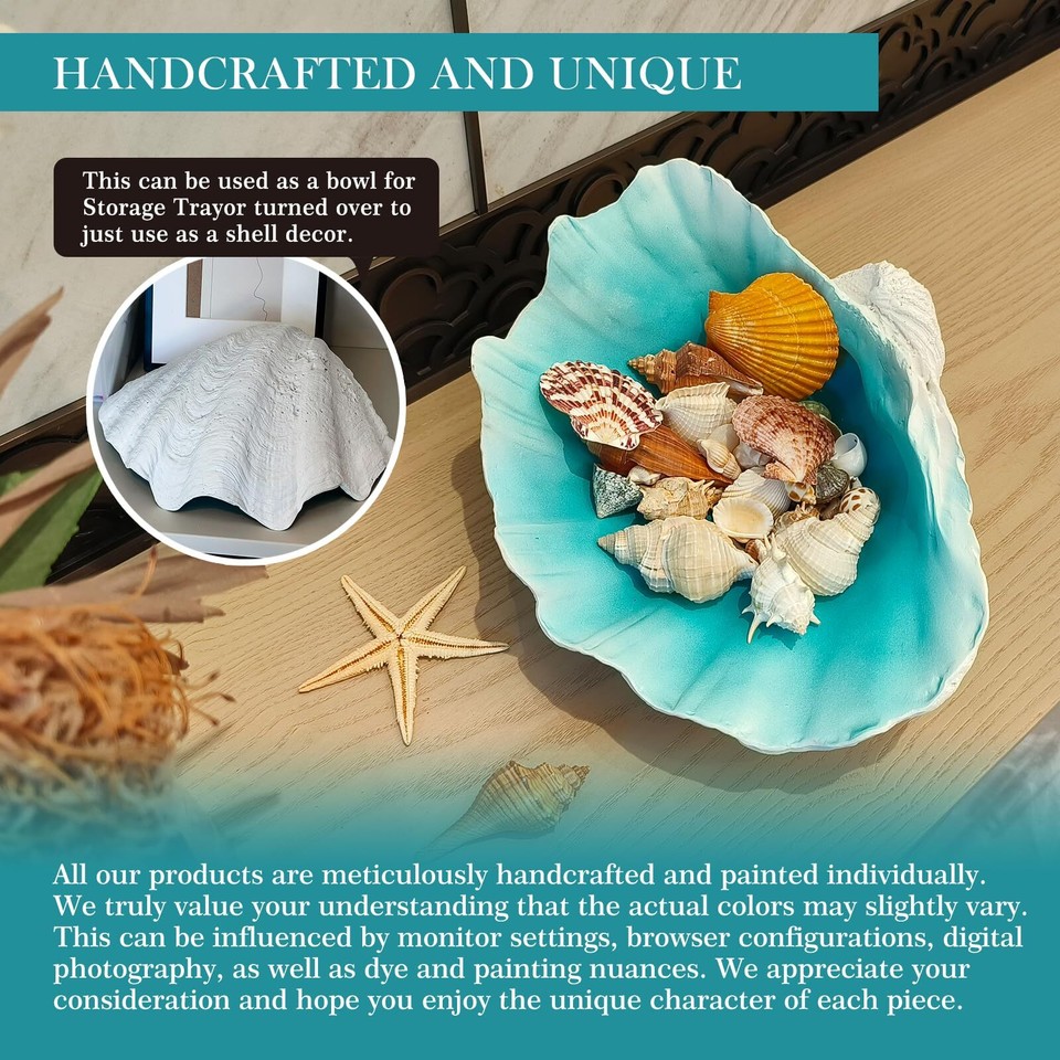Large Turquoiseaqua Blue Sea Shells Decorative Bowl Resin Clam Shell ...