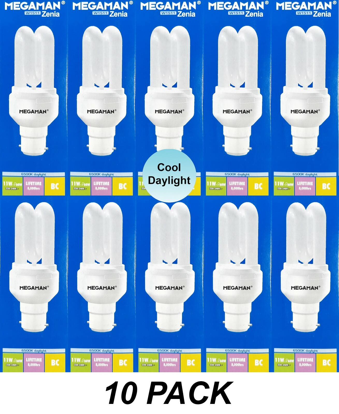 10 x 11W B22 Compact Fluorescent Globes Bulbs 6500K Cool Daylight CFL ...