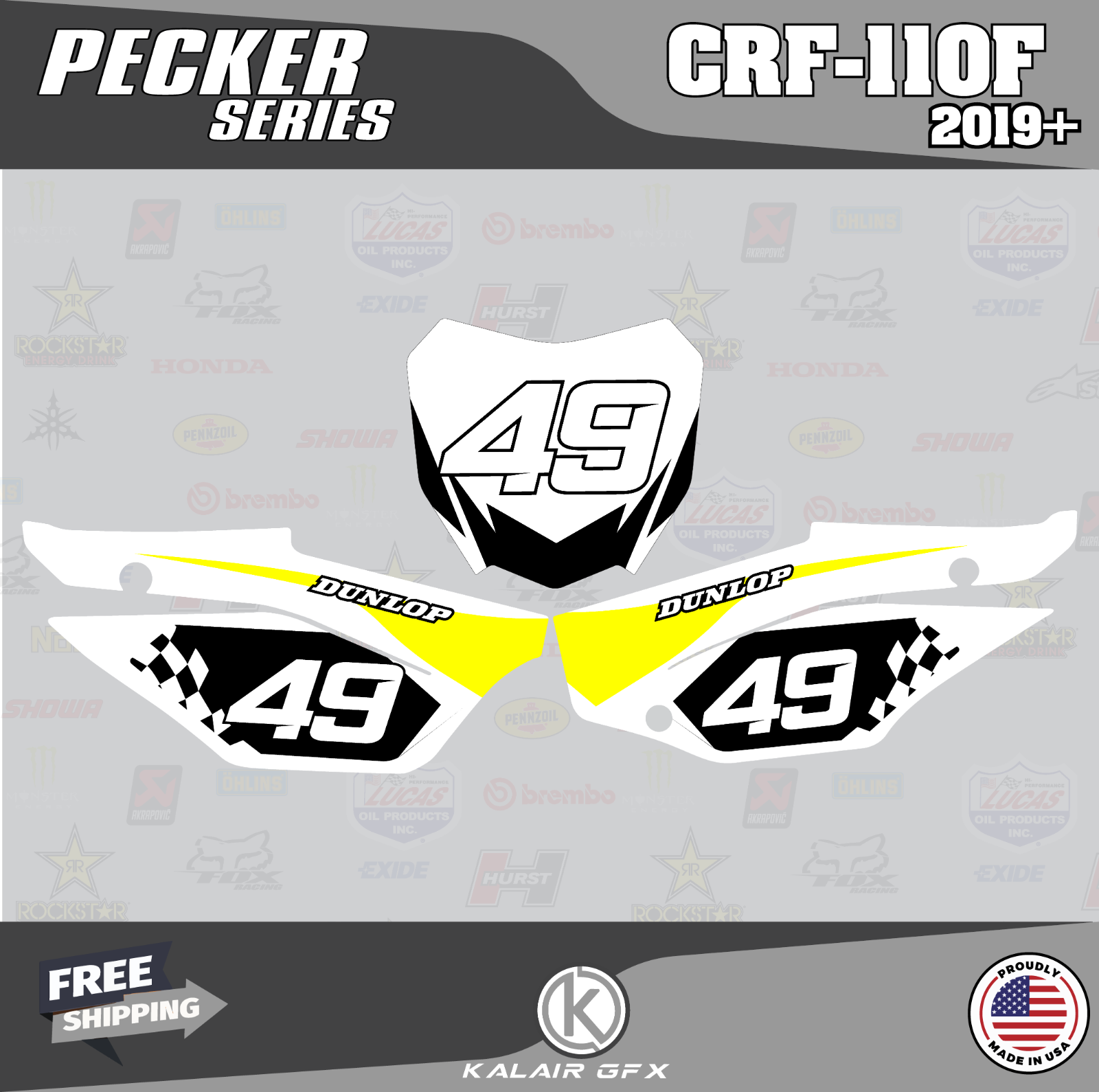 Graphics Kit for HONDA CRF110F CRF110 (2019-2024) Pecker - White | eBay