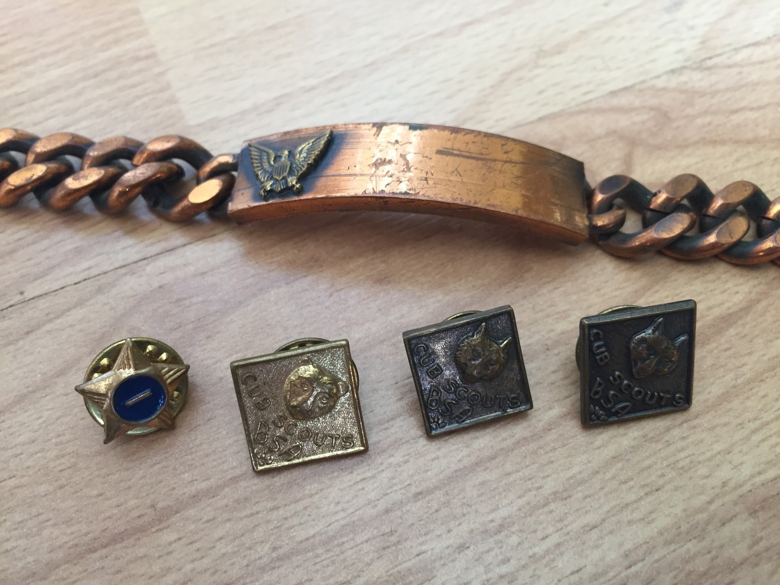 Boy Scout pins and RARE Copper bracelet lot some vintage Cub scouts BSA ...