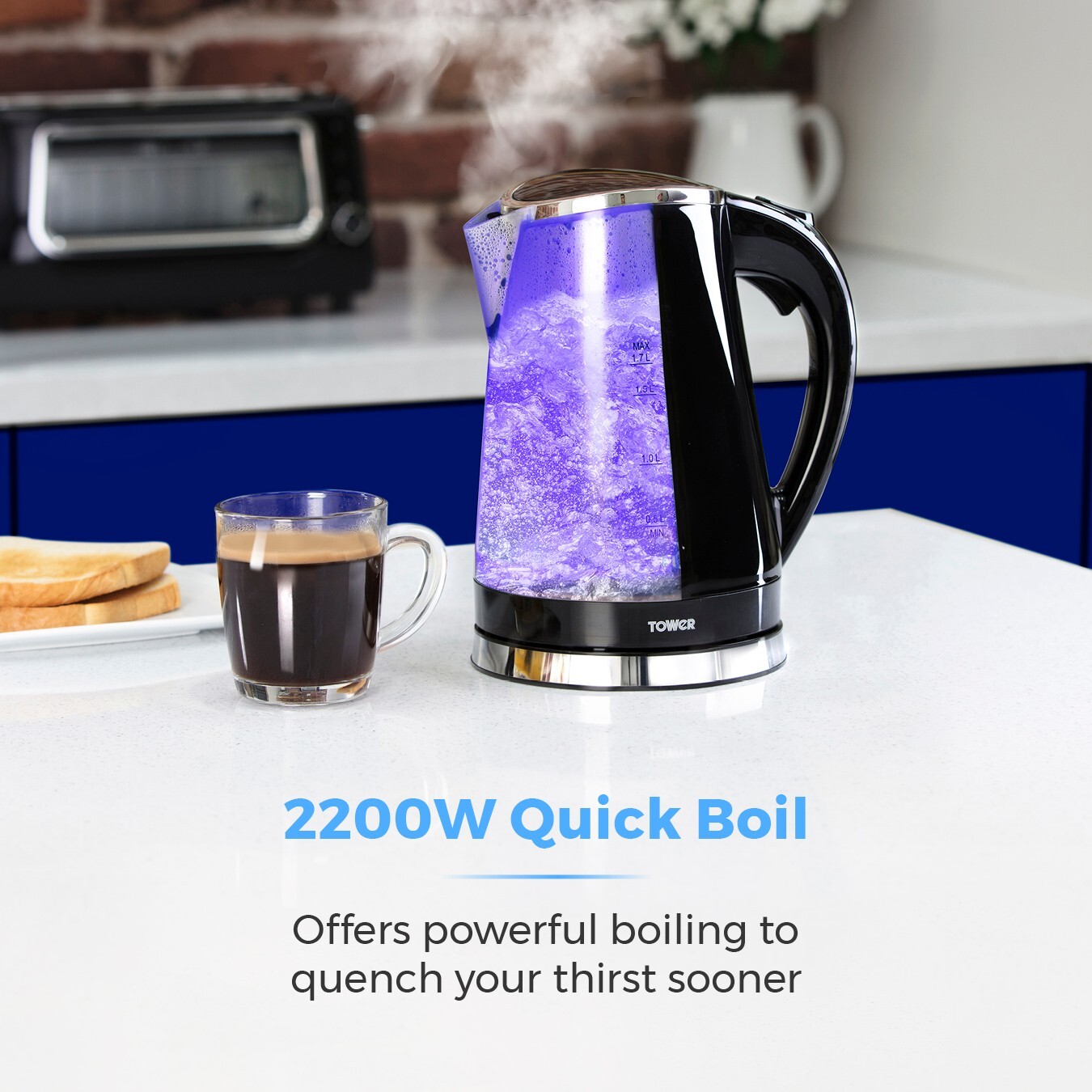 Tower T10012 LED Colour Changing Kettle, 1.7L, 2200W, Black | eBay UK