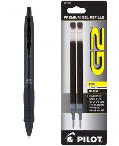 Pilot G2 Limited Metal Gel Pen 0.7mm Matte Black with 2 Black Ink ...