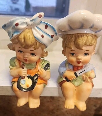 Vintage Ty-Nee Girl & Boy Shelf Sitter Salt And Pepper Shakers. Lipper ...