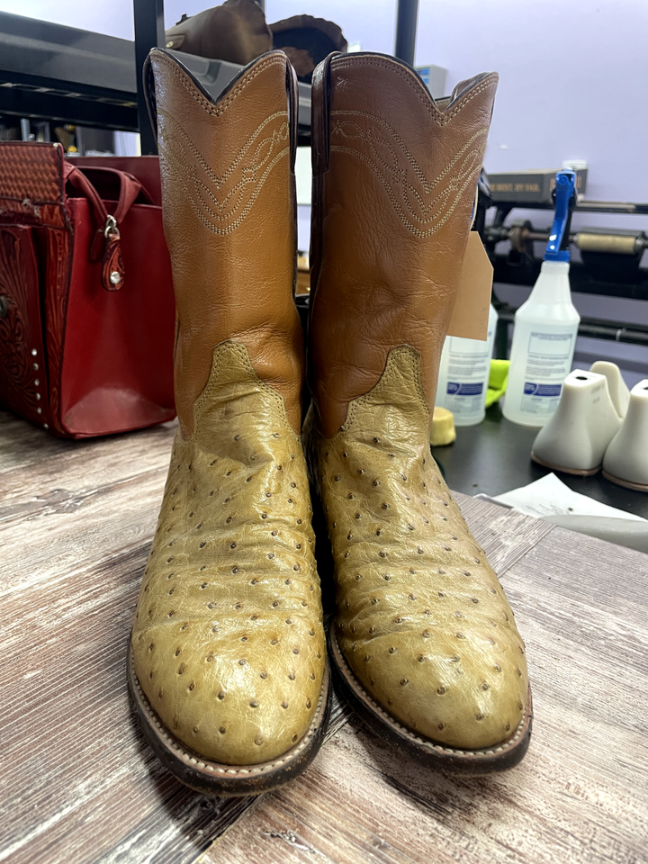 Justin Roper Tan Full Quill Ostrich Round Toe Cowboy Boots 3104 Size 7 ...
