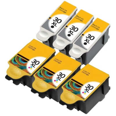 6 KODAK 30 XL BLACK & 30CL COLOR INK CARTRIDGES FOR KODAK ALL-IN-ONE ...