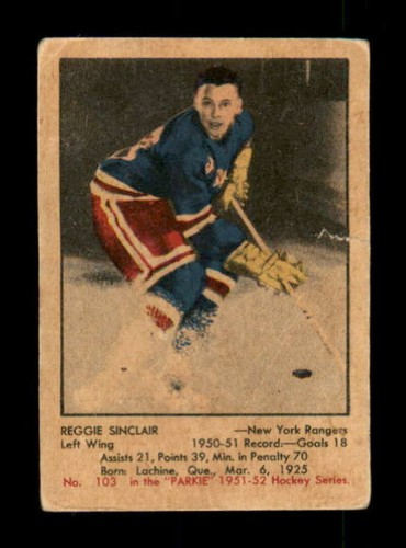 1951-52 Parkhurst #103 Reggie Sinclair VG/VGEX RC Rookie NY Rangers ...
