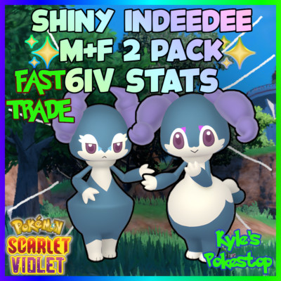 6IV 🌟SHINY🌟 INDEEDEE M+F 2 PACK POKEMON SCARLET & VIOLET EV'D BATTLE ...