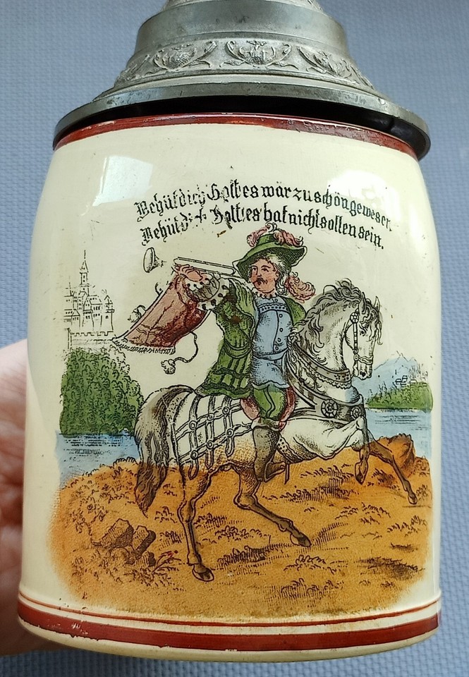 WW1 WW2 military Old German Hunting Scene Beer Stein or Whine Mug Rare ...