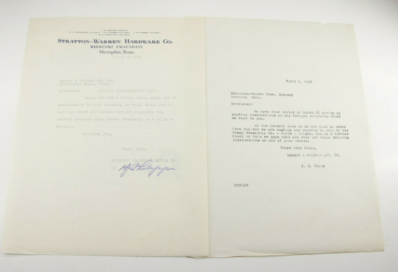 1932 Lamson Goodnow Stratton Warren Hardware Memphis TN Letter Ephemera ...