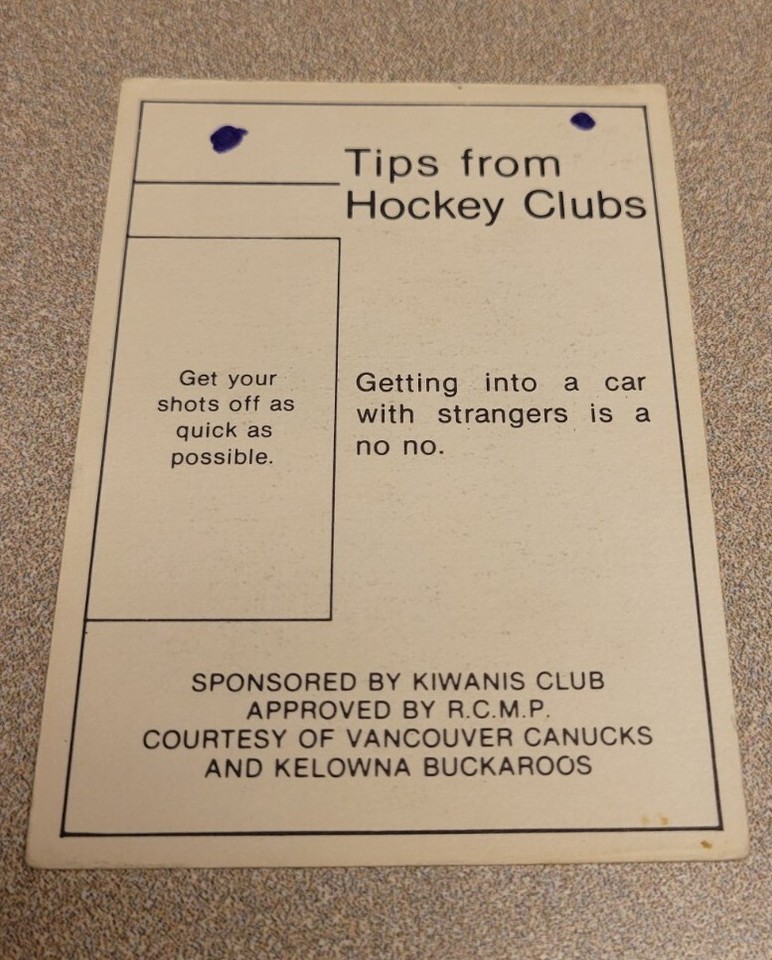 HARRY NEALE 1978-79 VANCOUVER CANUCKS KIWANIS CLUB RCMP HOCKEY CARD ...