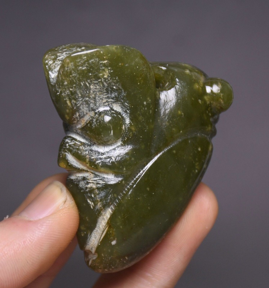 5CM Hongshan Culture Hetian Green Jade Carve People Face Cigale Pendant ...