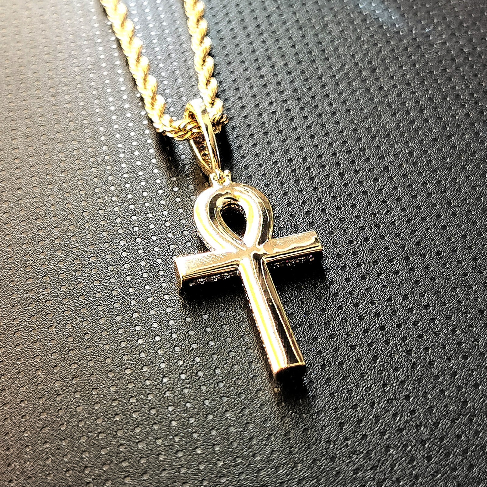 24K Gold Layered Cz Egyptian Ankh Cross Pendant 24" Rope Chain 24ct | eBay