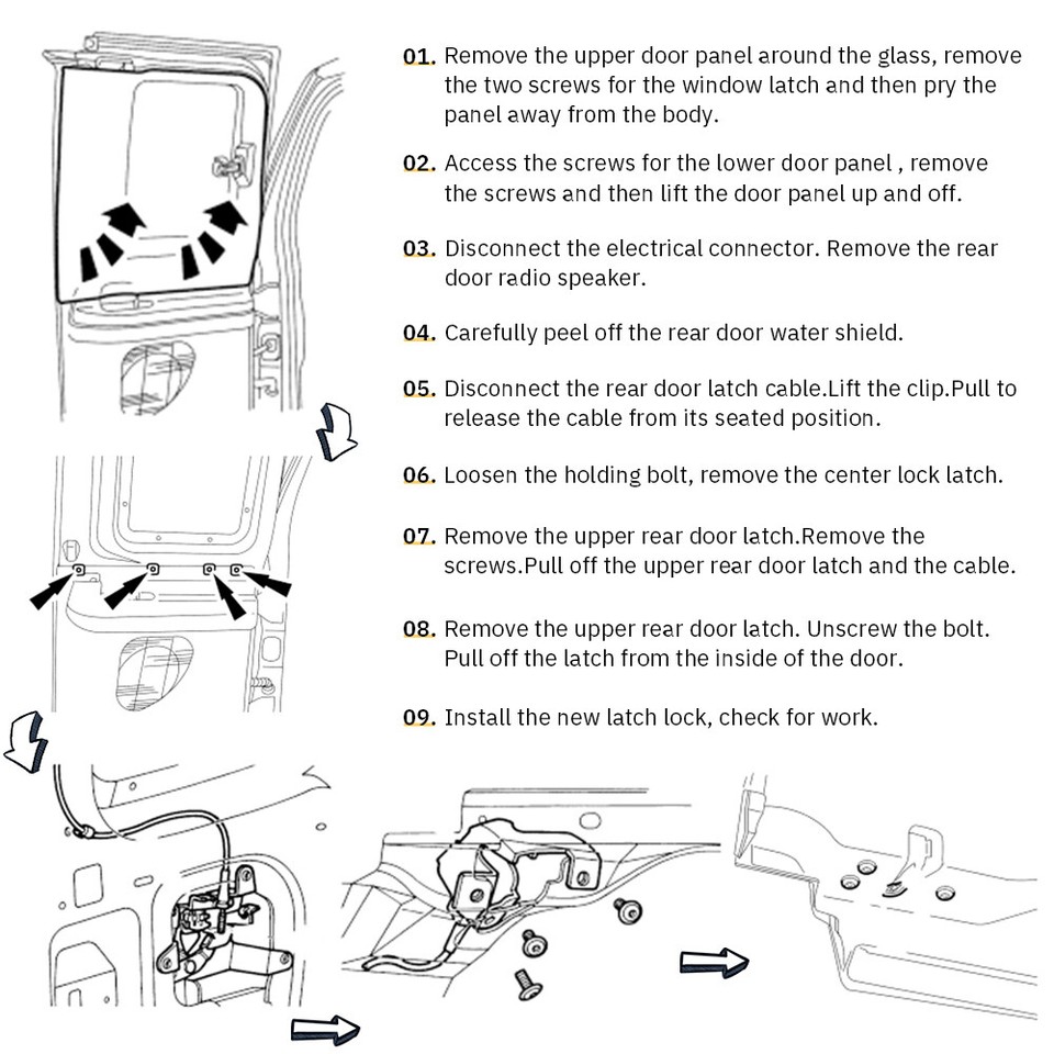 For Ford 99-07 Rear Door Latch & Cable Extended Cab Right and Left ...