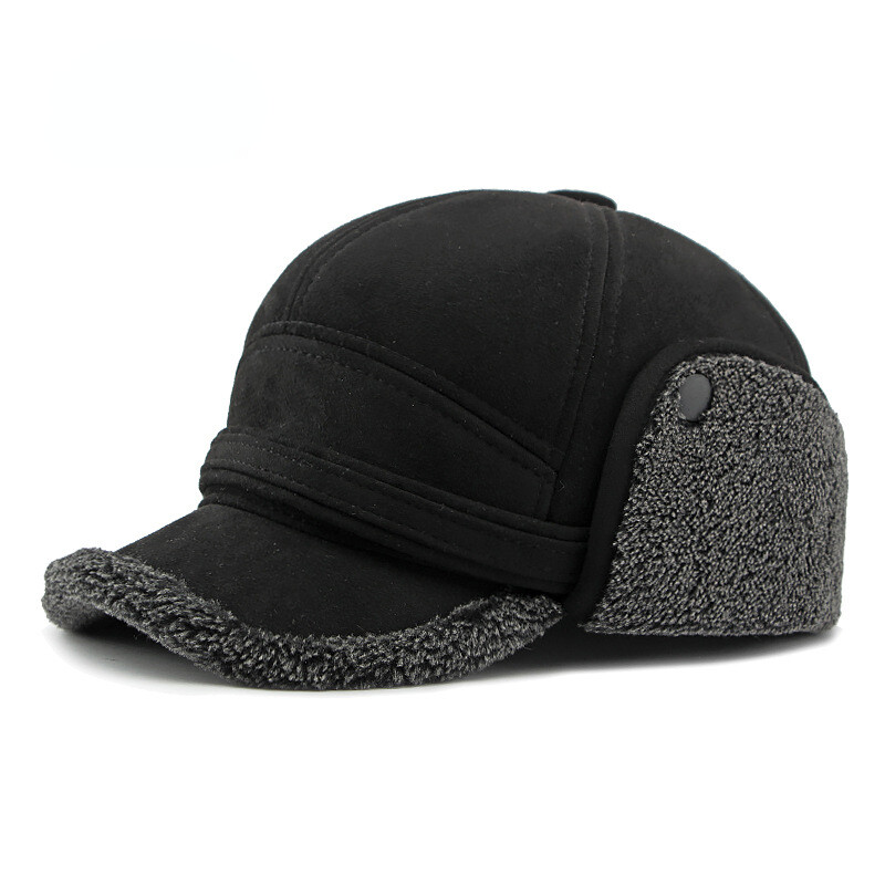 Men Windproof Suede Leather Warm Lined Baseball Cap Outdoor Earflap Hat ...
