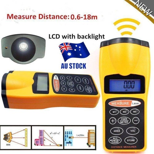 Digital LCD Ultrasonic Distance Measure Tape Measure Laser Point ...