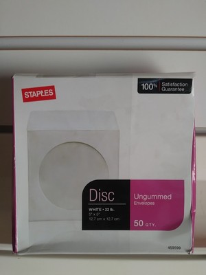 Staples Disc Ungummed Envelopes 50 ct Box White 5" x 5" 459599 CD DVD ...