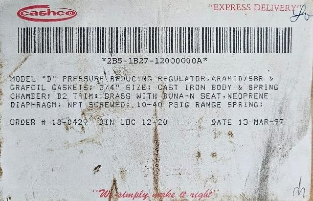 CASHCO Model "D" Pressure Reducing Regulator Valve 3/4"NPT | eBay