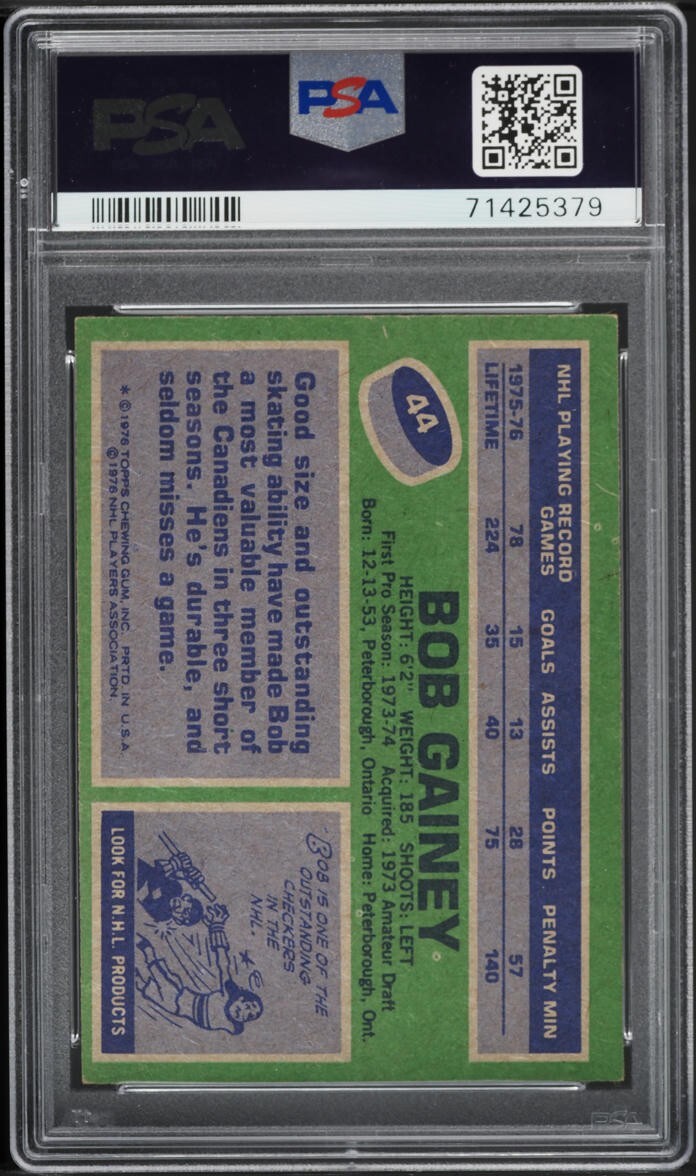1976 TOPPS HOCKEY BOB GAINEY #44 PSA 6 | eBay