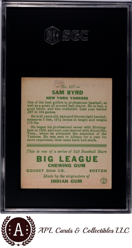 1933 Goudey #157 Sam Byrd SGC 6.5 | eBay