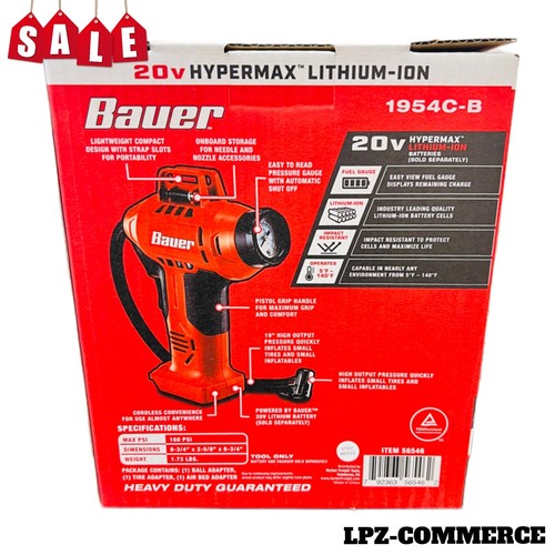 BAUER INFLATOR PORTABLE 20V CORDLESS 0-160 PSI - Tool-Only-/US SELLER ‼ ...