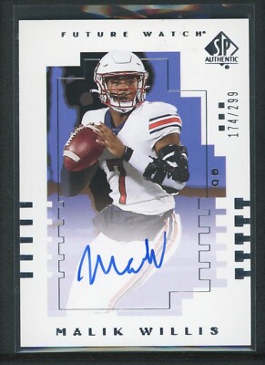 2022 MALIK WILLIS 174/299 AUTO UPPER DECK SP AUTHENTIC FUTURE WATCH ...