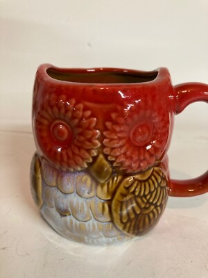 Art Pottery Owl Mug Folk Art Rust Color Adorable | eBay