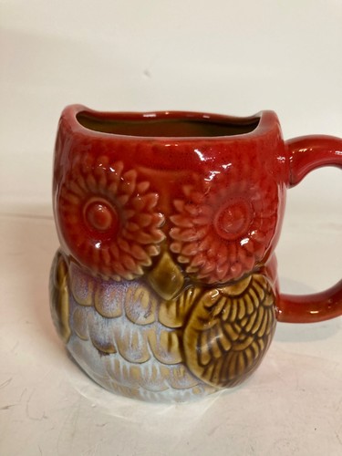 Art Pottery Owl Mug Folk Art Rust Color Adorable | eBay