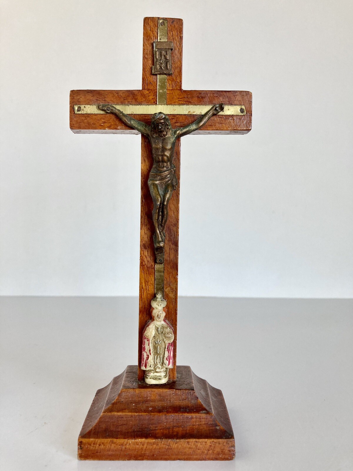 Vintage INRI Cross Crucifix On Stand Jesus & Baby Jesus Child Of Prague ...