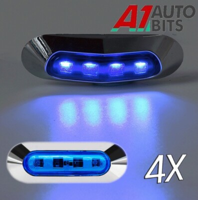 12V Blue Led Side Marker Lights Clearance Position X4 Chrome Bezel ...