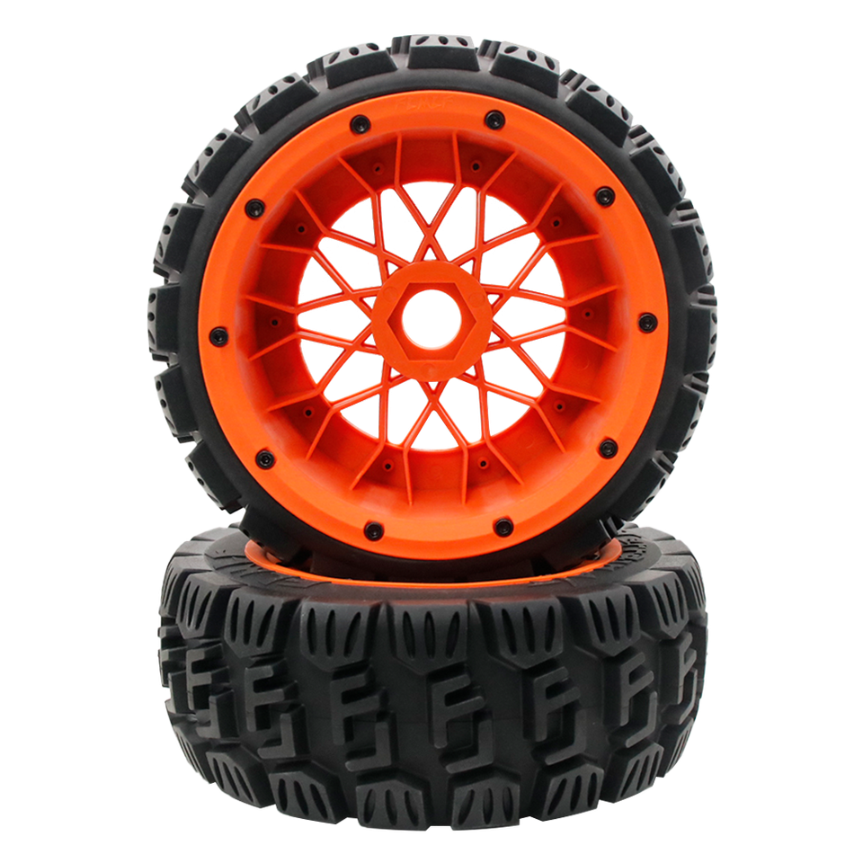 Upgraded Nylon Orange Rims All Terrain Wheel Tires For 1/5 HPI Rovan KM ...
