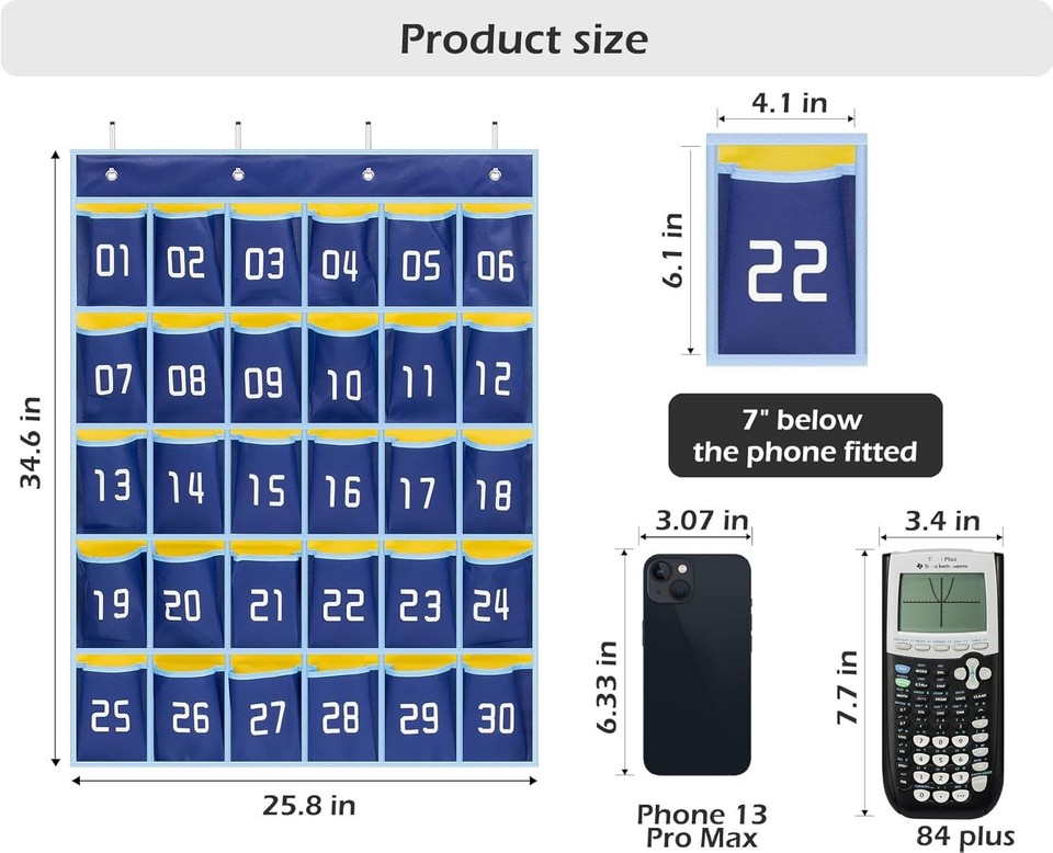 Classroom Cell Phone Calculator Holder Numbered 30 Pockets Chart ...