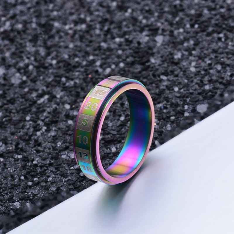 6MM Black/Rainbow Spinner Band Men/Women's Titanium Steel Numeral Ring ...