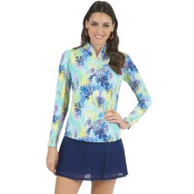 NWT IBKUL LESSIE JADE MULTI Long Sleeve Mock Golf Shirt XS S M L XL XXL ...