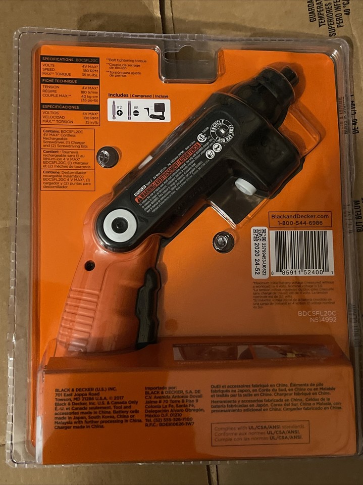 BLACK+DECKER 4V MAX Cordless Screwdriver with LED Light (BDCSFL20C) | eBay